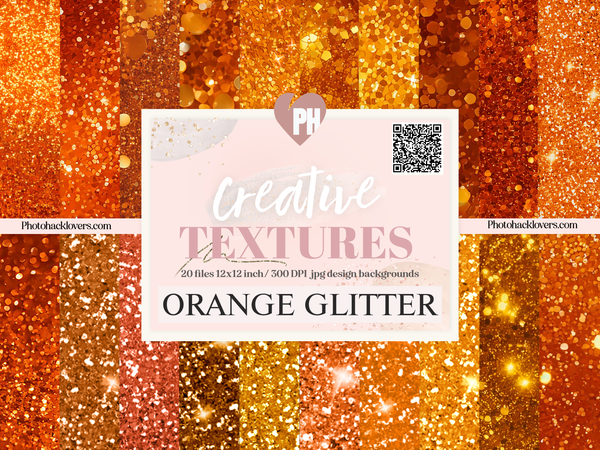 20 Orange Glitter Digital Papers