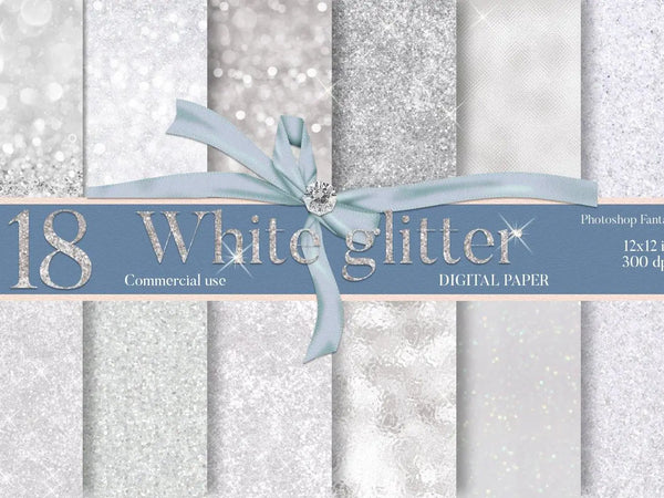 White Glitter Digital Paper