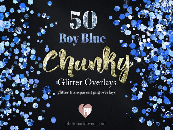 50 Chunky Blue Glitter Overlays