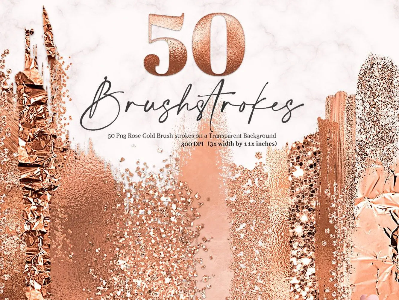 50 Transparent PNG Rose Gold Brush Strokes