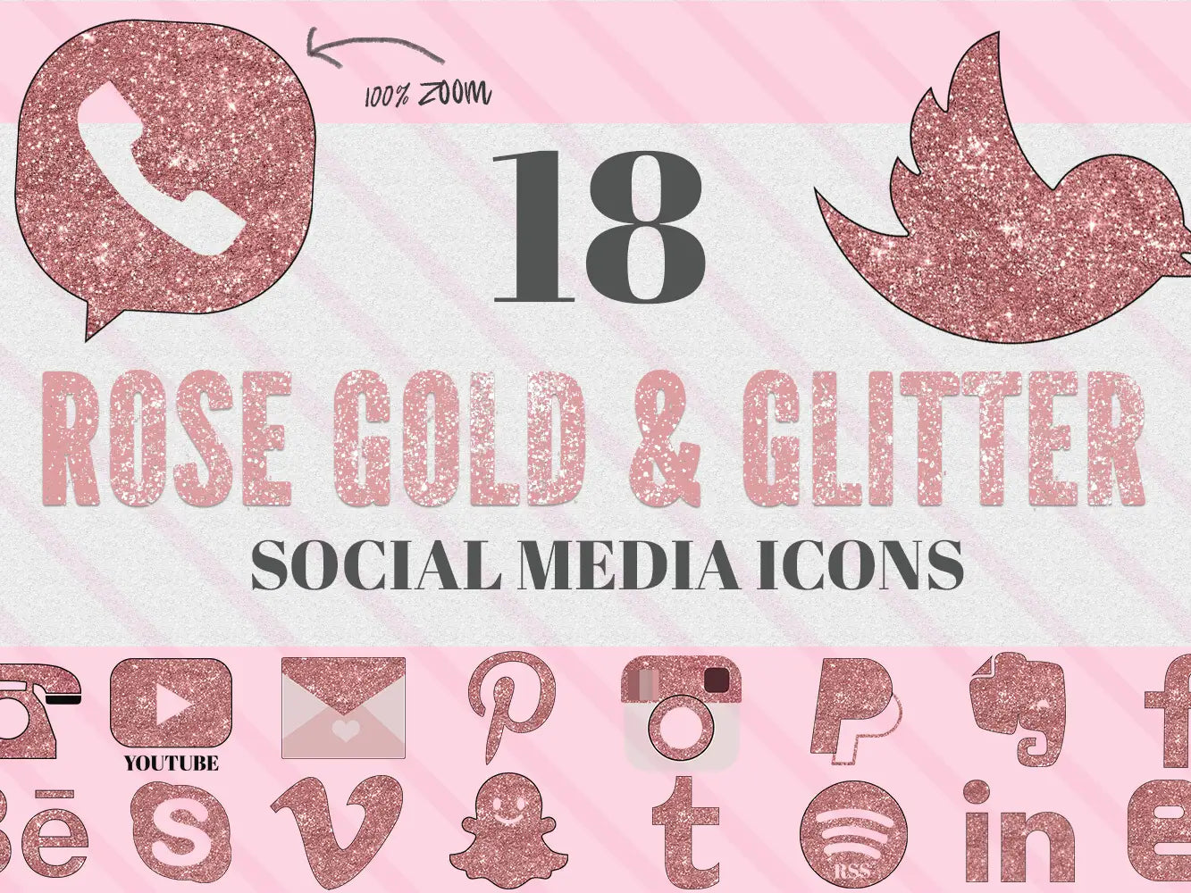 Rose Gold glitter Social Media Icons